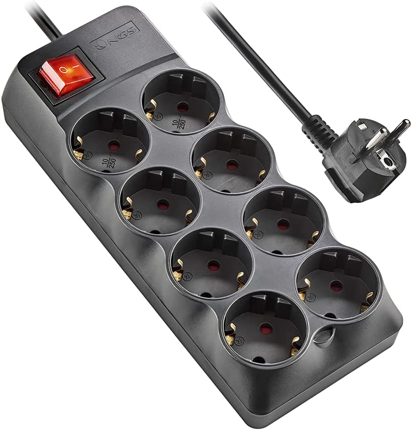 Regleta de 8 enchufes con protección contra sobretensiones » Michollo.com