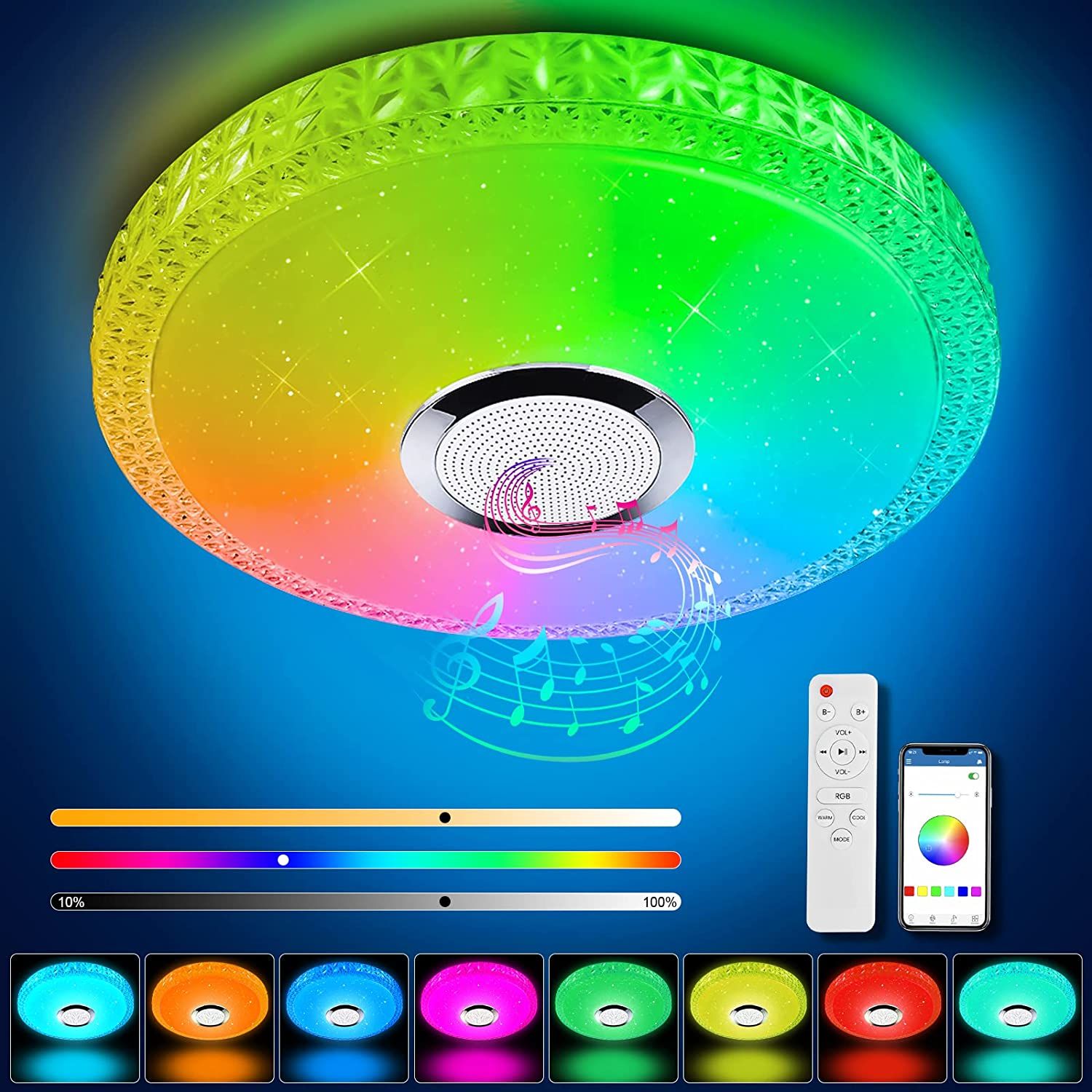 Plafón Led RGB con Altavoz Bluetooth 36W » Michollo.com