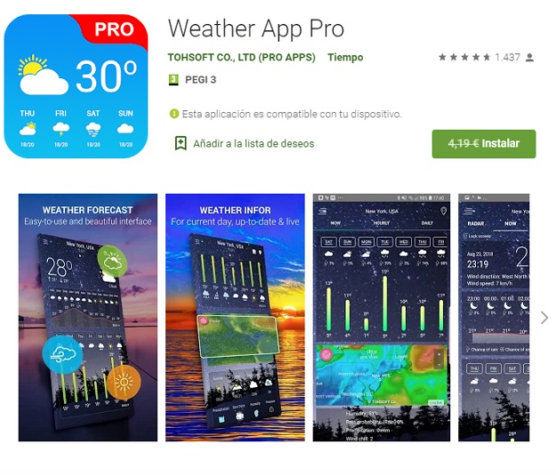App meteorológica Weather App Pro gratis » Michollo.com