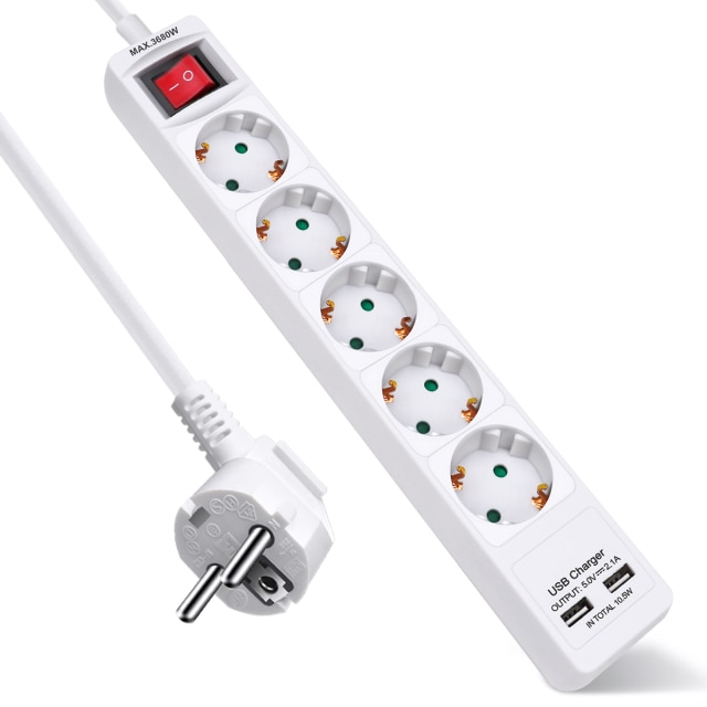 Regleta con 5 enchufes y 2 puertos USB » Michollo.com