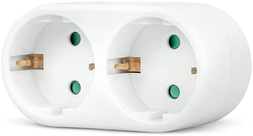 "Adaptador Doble Frontal con 2 Tomas Shuko y Protección Infantil en Blanco" » Michollo.com