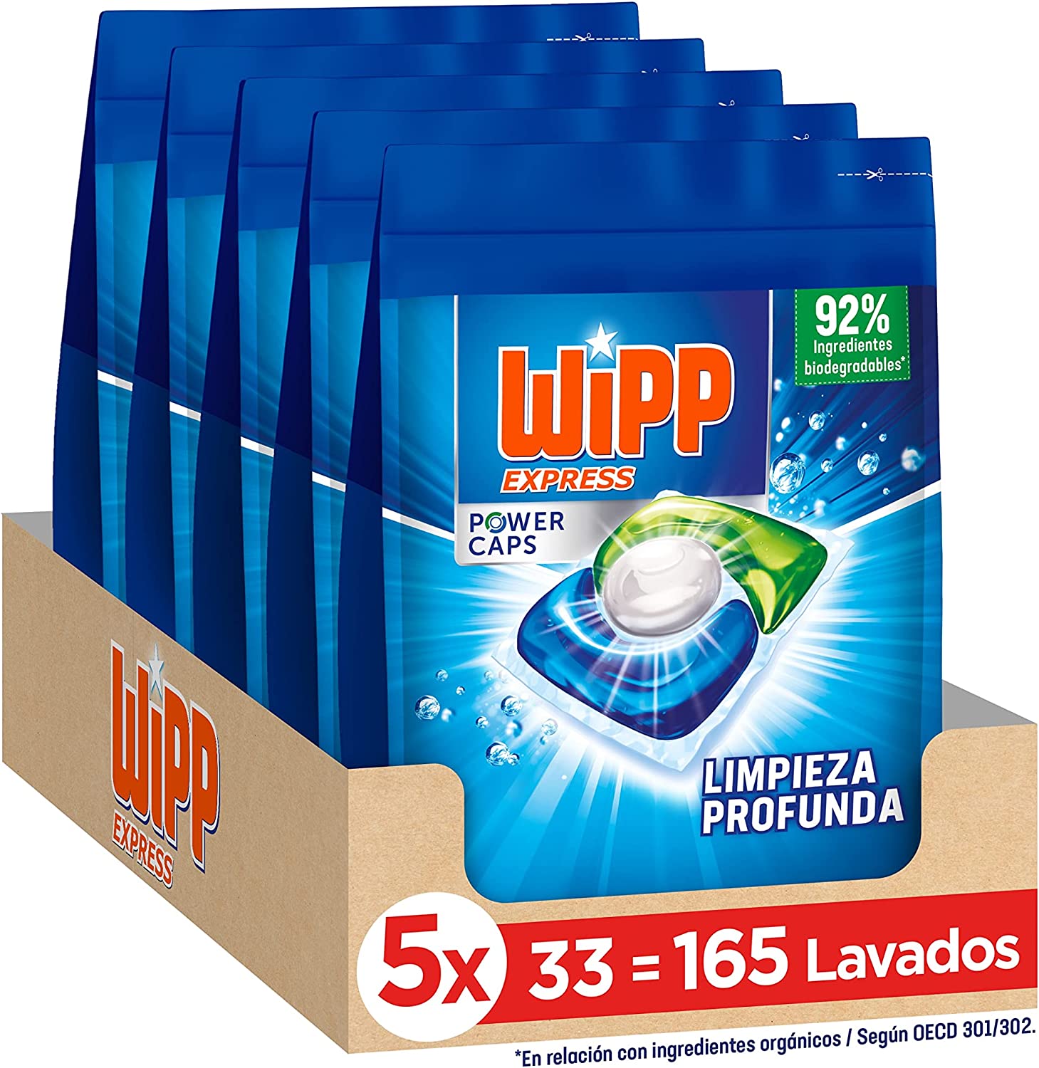 Detergente Wipp Express Power Caps: Pack de 5, 165 Dosis, Limpieza ...